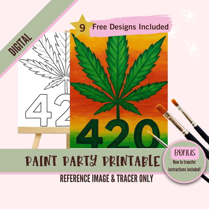 420 Sip and Paint Downloadable Stencil Art, DIY Acrylic Painting Party ...