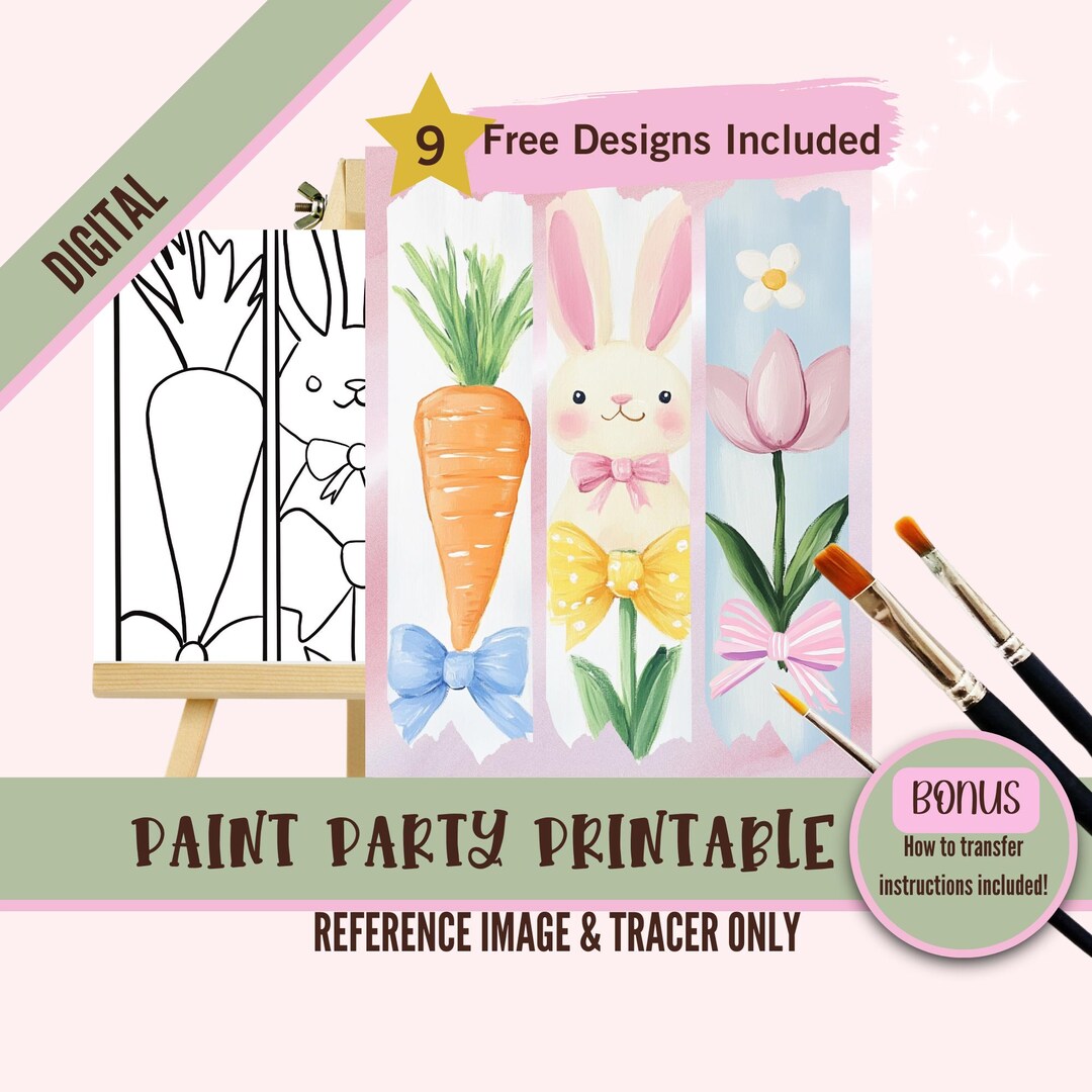 Easter Bunny Painting Template, Spring Sip and Paint, DIY Art Stencil ...