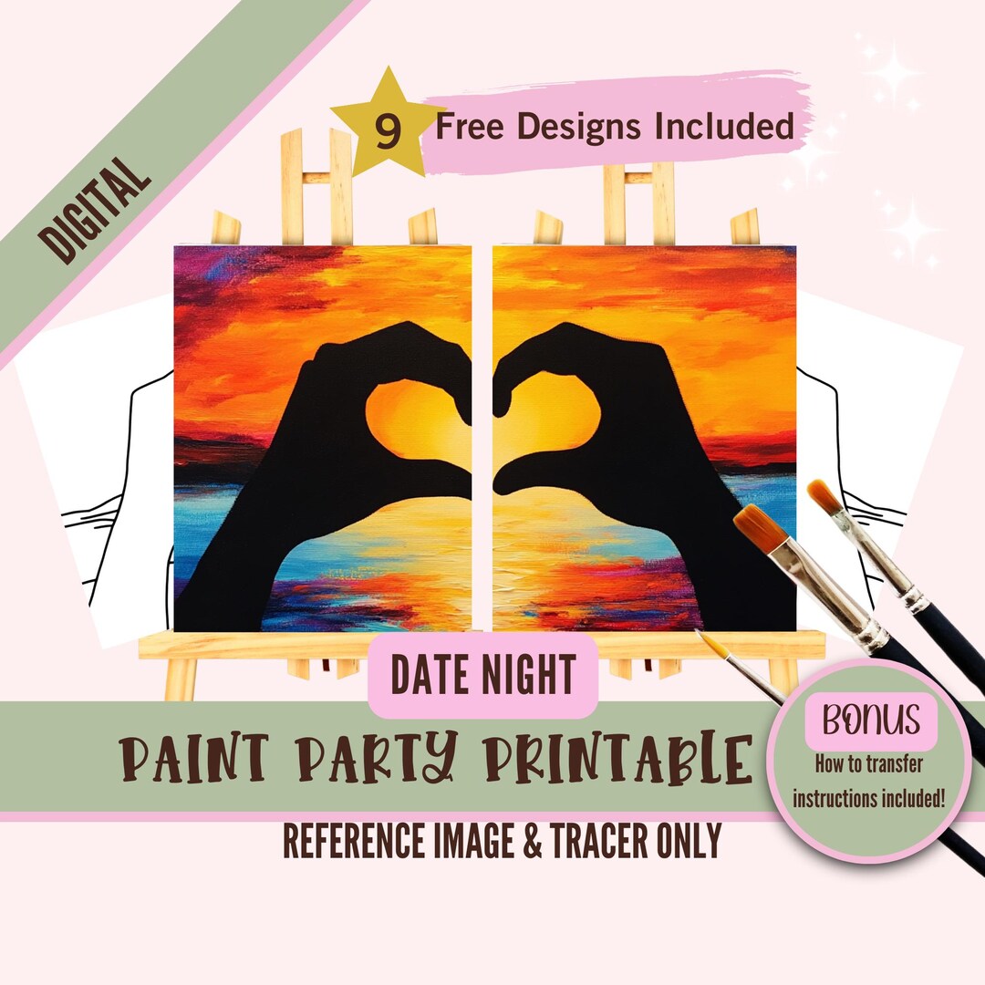 Adult Sip and Paint Date Night - Printable Predrawn Paint on Canvas ...