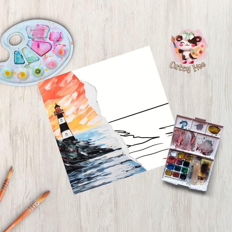 Lighthouse Painting Party Printable, Sublimation PNG Tracer Digital DIY ...