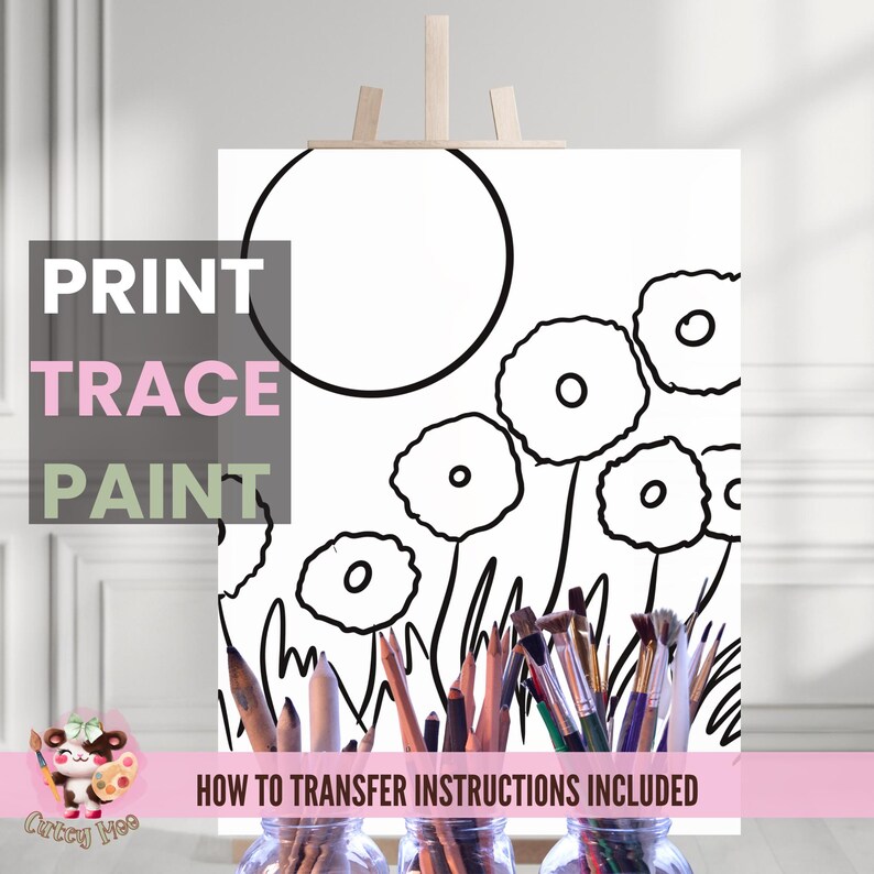White Dandelions Landscape Sip and Paint Party Kit Canvas Tracer, Pre ...