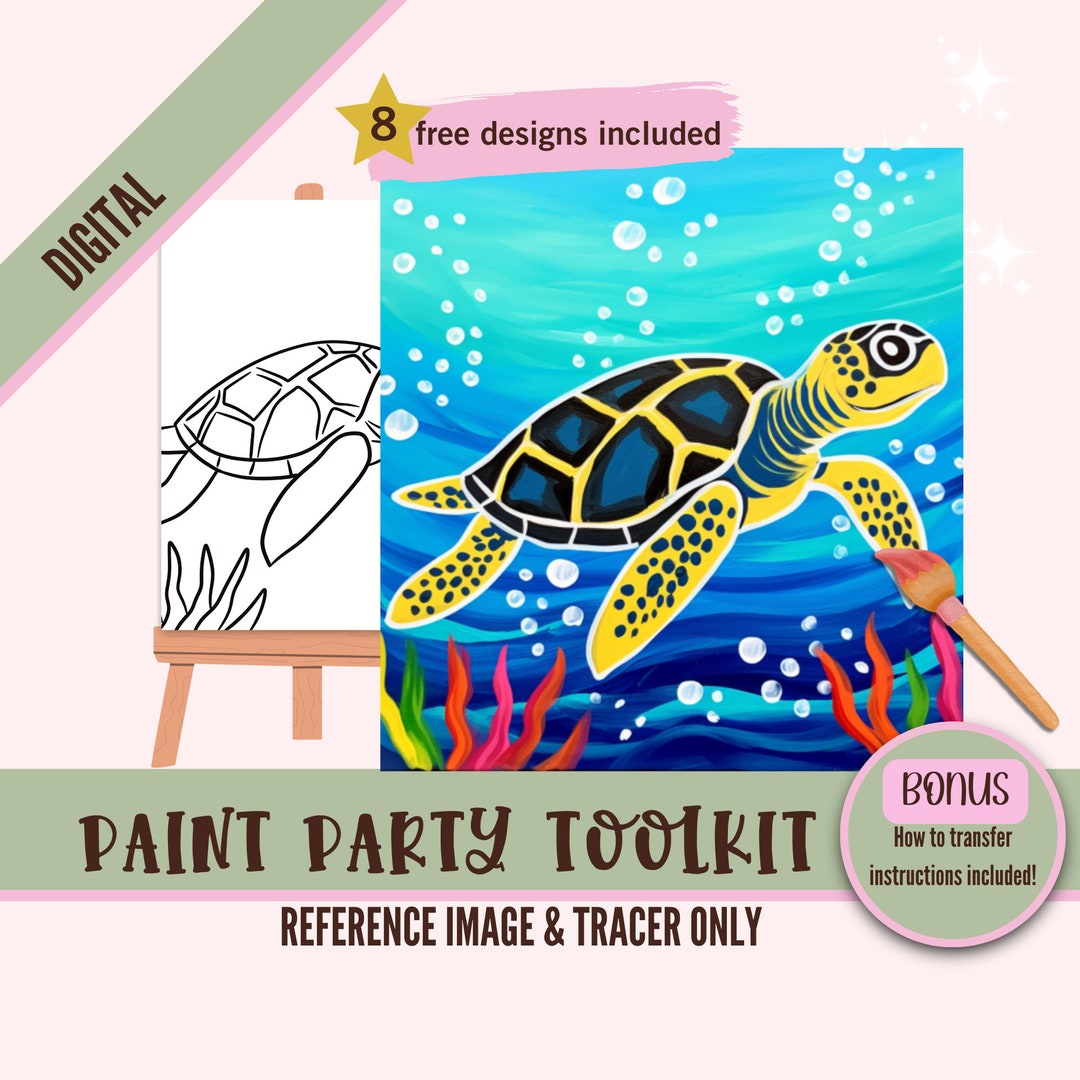 Sip and Paint Canvas Kit - Pre Drawn Sea Turtle Underwater Scene ...