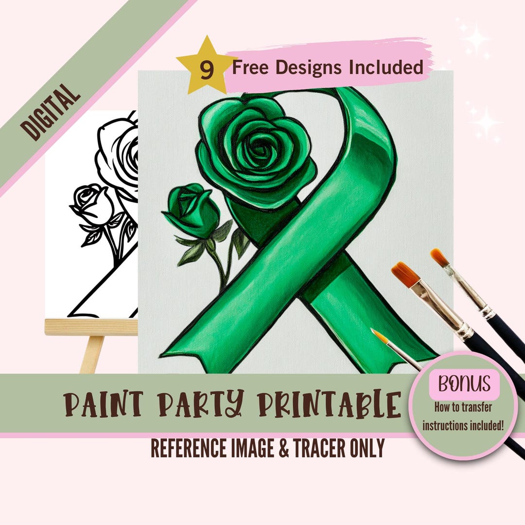 Green Awareness Ribbon Sip and Paint Downloadable Stencil Art, DIY ...