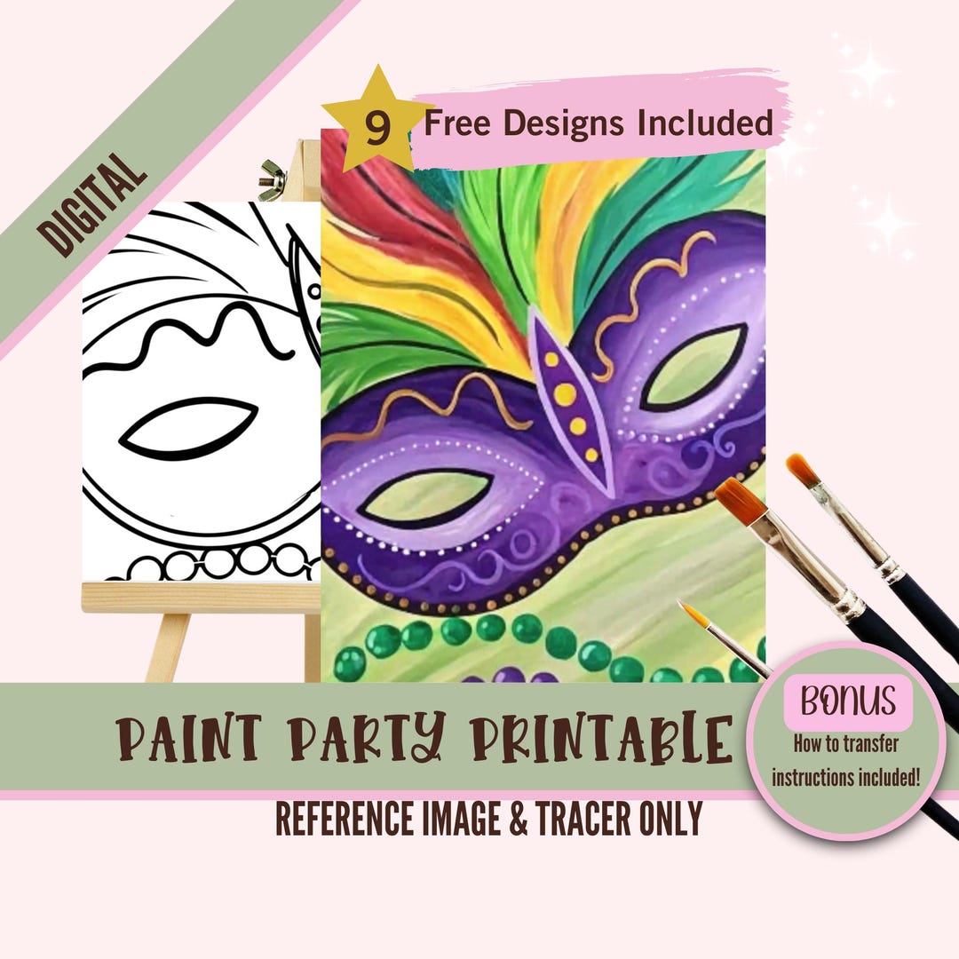 Mardi Gras Paint Party - DIY Painting Kit - Mask Art Design - Sip and ...