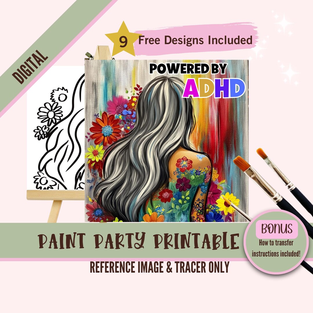 Powered by ADHD Awareness Sip and Paint Party Kit Canvas ...