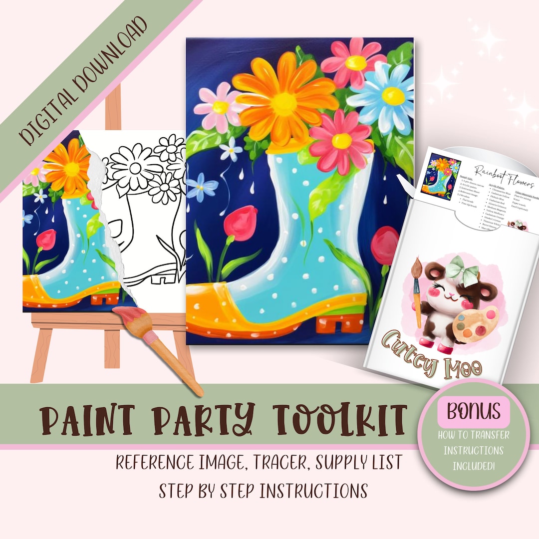 Paint and Sip Spring, Diy Paint Party Kit Instant Download, Step by ...