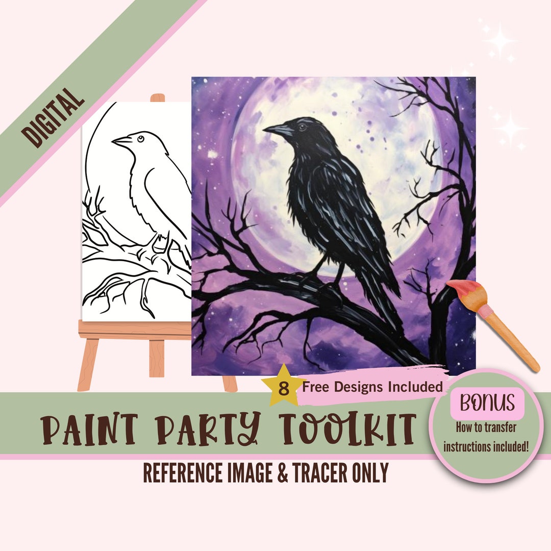 Raven Painting Kit for Adults, Teens - Paint Party Printable, Pre-drawn ...