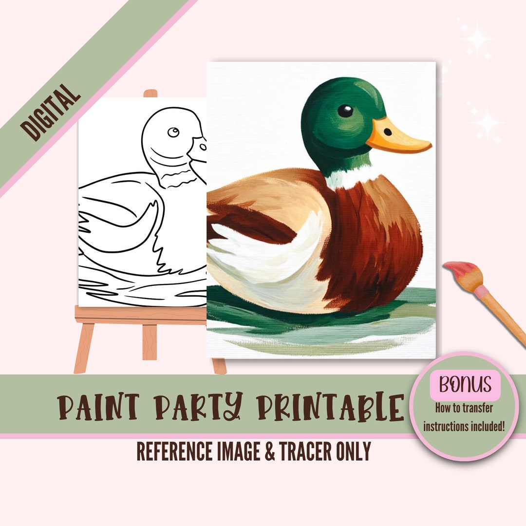 Mallard Duck Pre-drawn Canvas Printable for Art Party, Diy Painting Kit ...