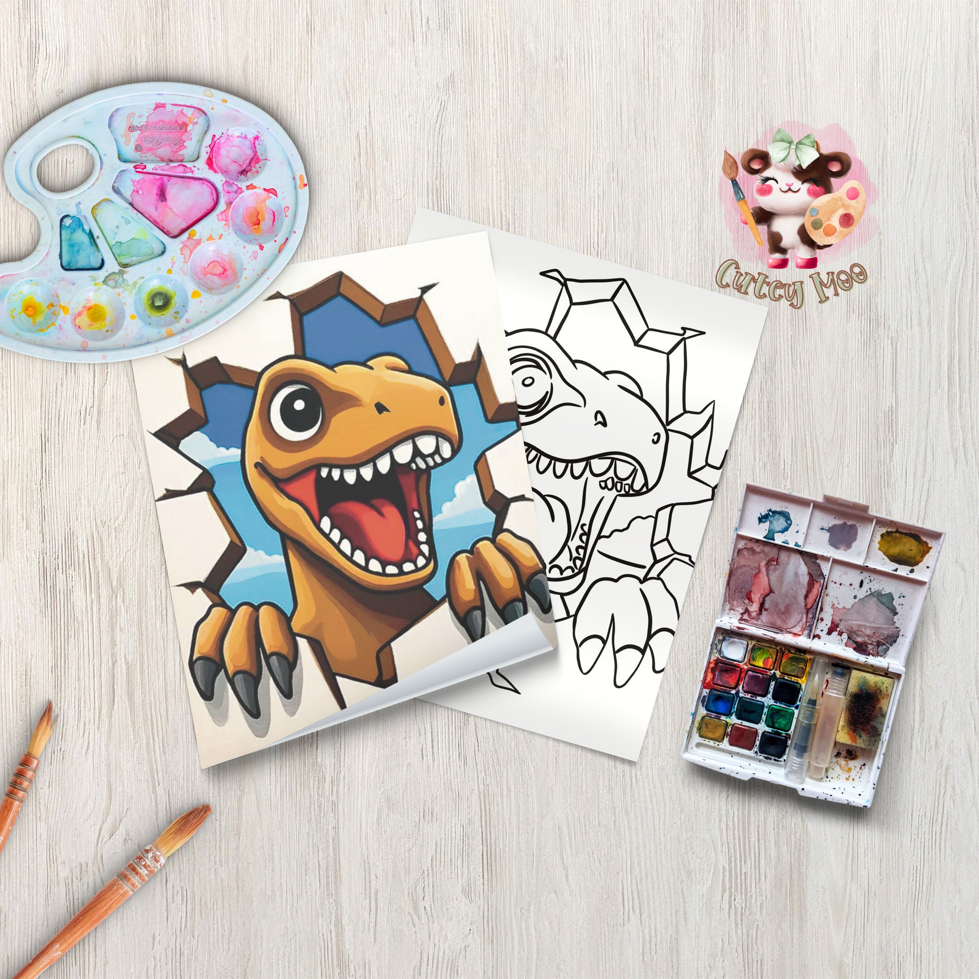Raptor Dinosaur Art Pre-drawn Canvas for Art Party | Velociraptor Diy ...