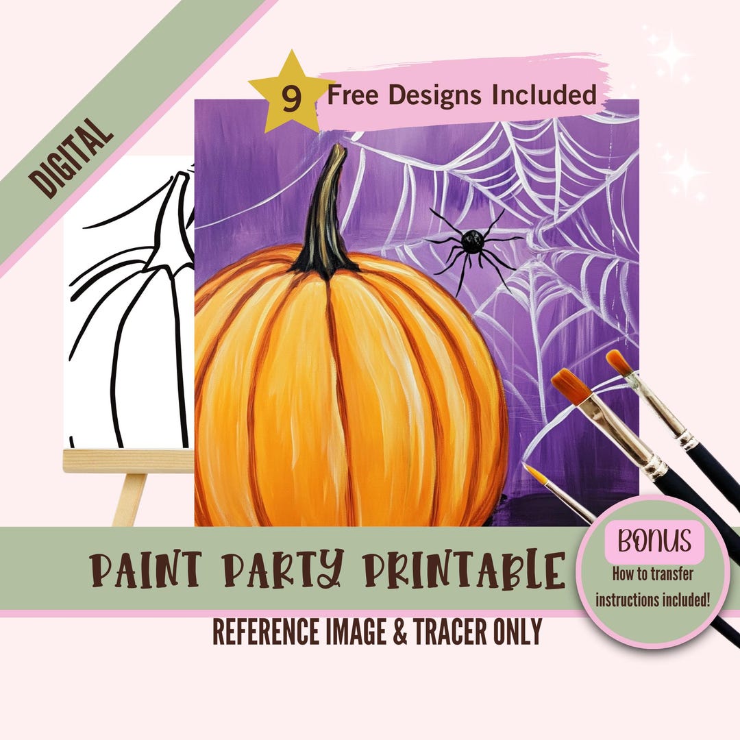 Halloween Sip and Paint Party Kit Canvas, Pre Drawn Template for DIY ...