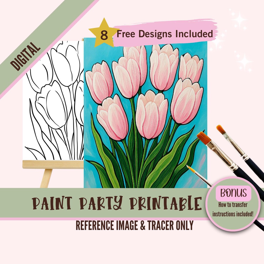 Tulip Paint Party Printable Tracer & Coloring Page | Spring Floral Art ...