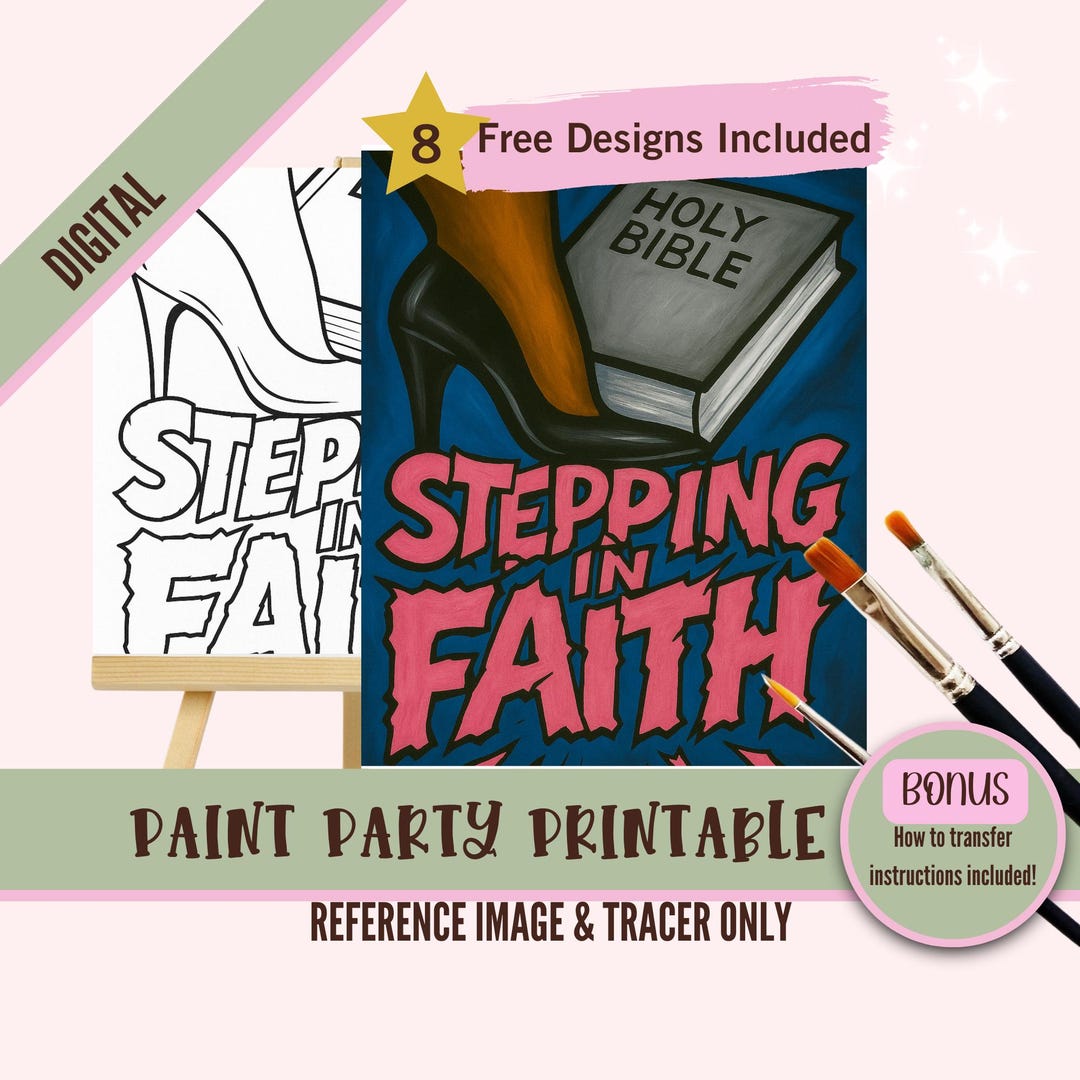 Stepping in Faith Art Painting Party PNG Tracer, Religious DIY Pre ...