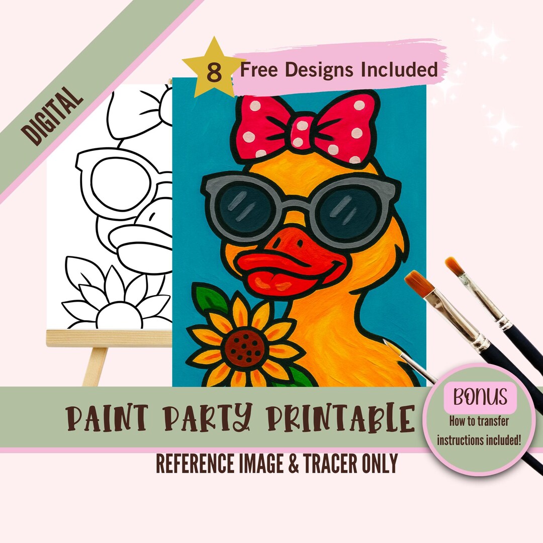 Glam Duck Paint Party Printable Tracer & Coloring Page | Cute Farm ...