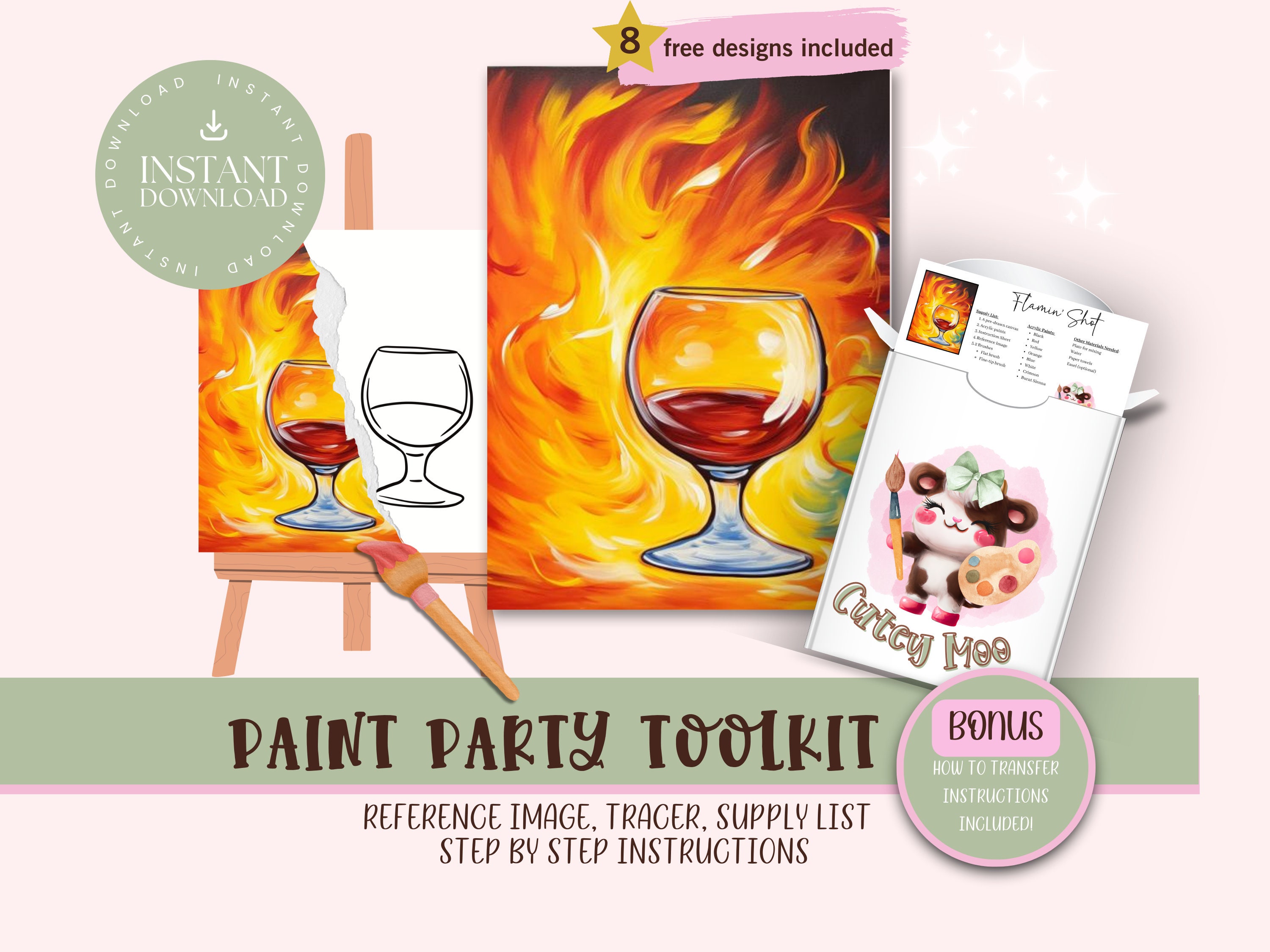 DIY Paint Party for Adults and Kids pre-drawn Art Party Paint Kit Sip ...