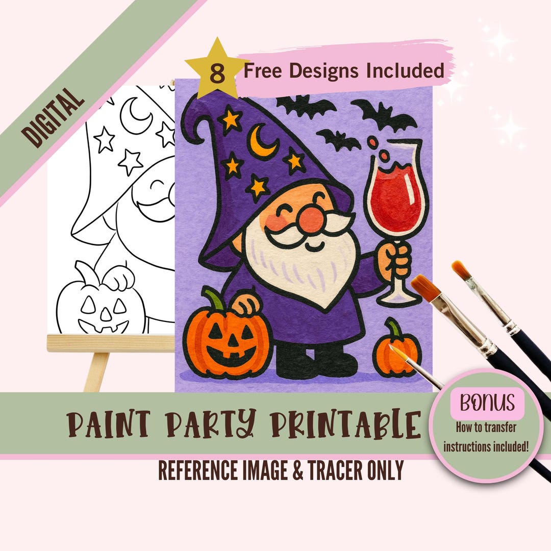 Halloween Gnome Paint & Sip Tracer, Digital Download Outline, Canvas ...