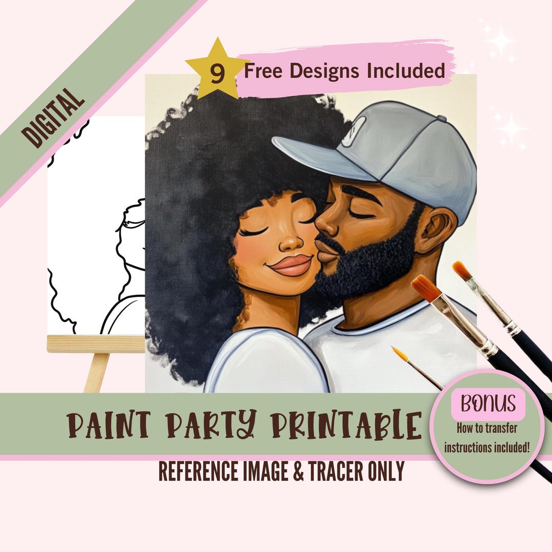 Date Night Sip and Paint Downloadable Stencil Art, Black Love DIY ...