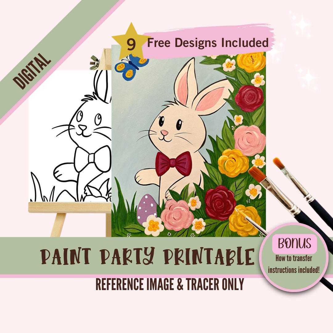 Easter Bunny Painting Template, Spring Sip and Paint, DIY Art Stencil ...