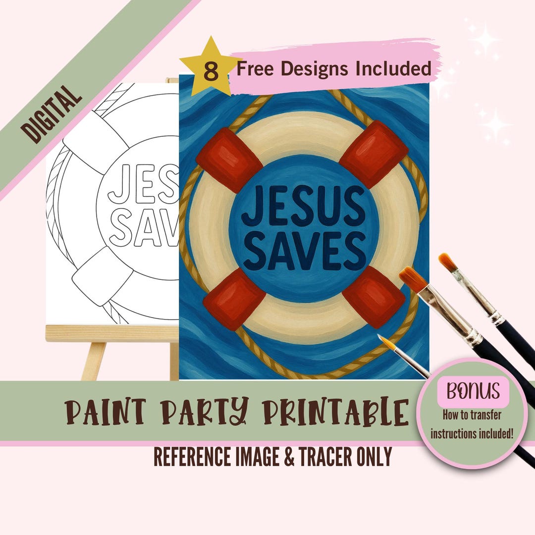 Jesus Saves Vacation Bible School Art Painting Party PNG, DIY Pre-drawn ...
