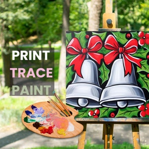 Christmas Bells Paint Party Printable Kit, Pre-drawn Canvas Tracer ...