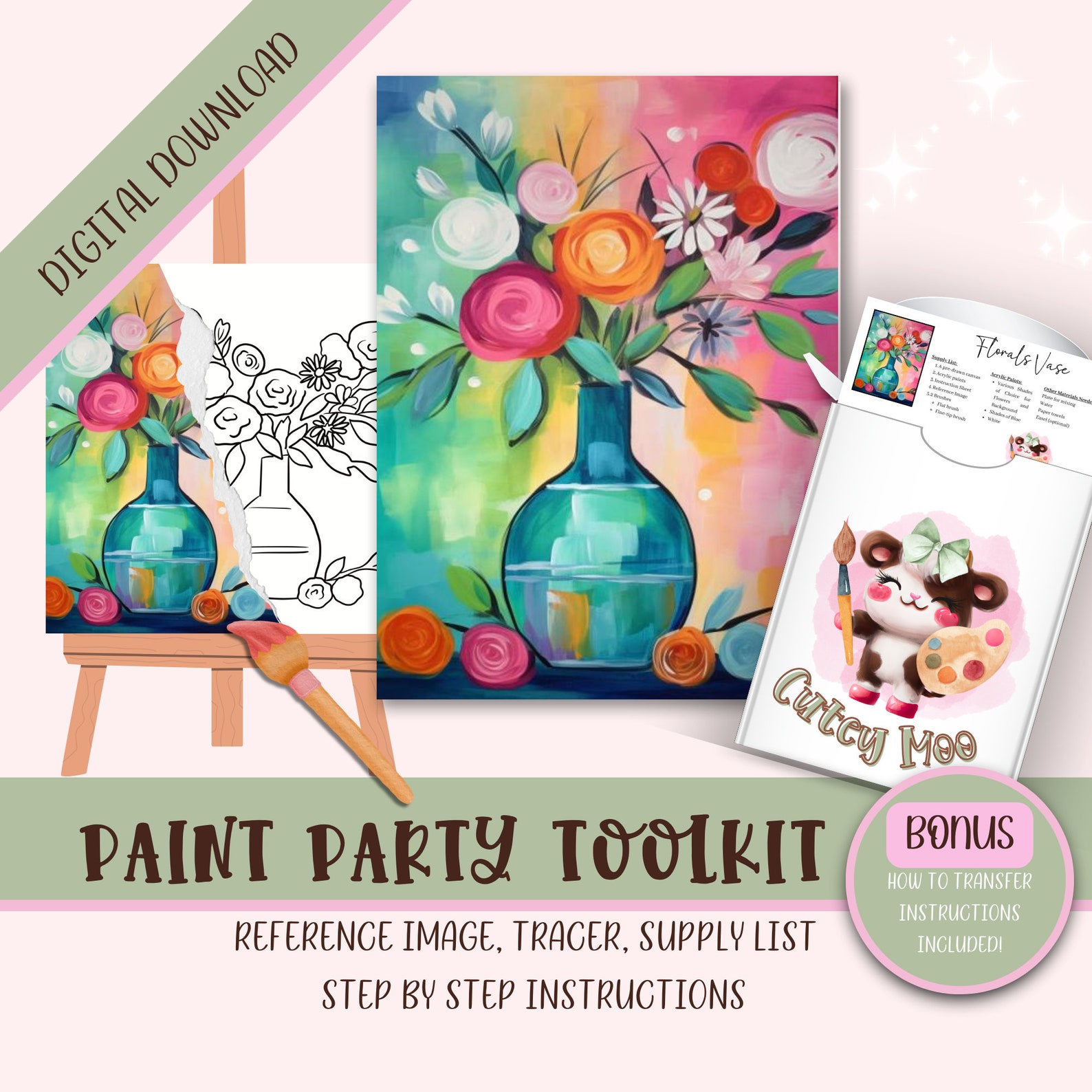 Diy Adult Paint Party Printable Images Kit, Sip and Paint Predrawn Png ...