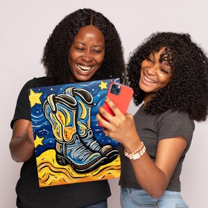 Starry Night Cowboy Boots Paint Party, Pre Drawn Canvas for Adults ...