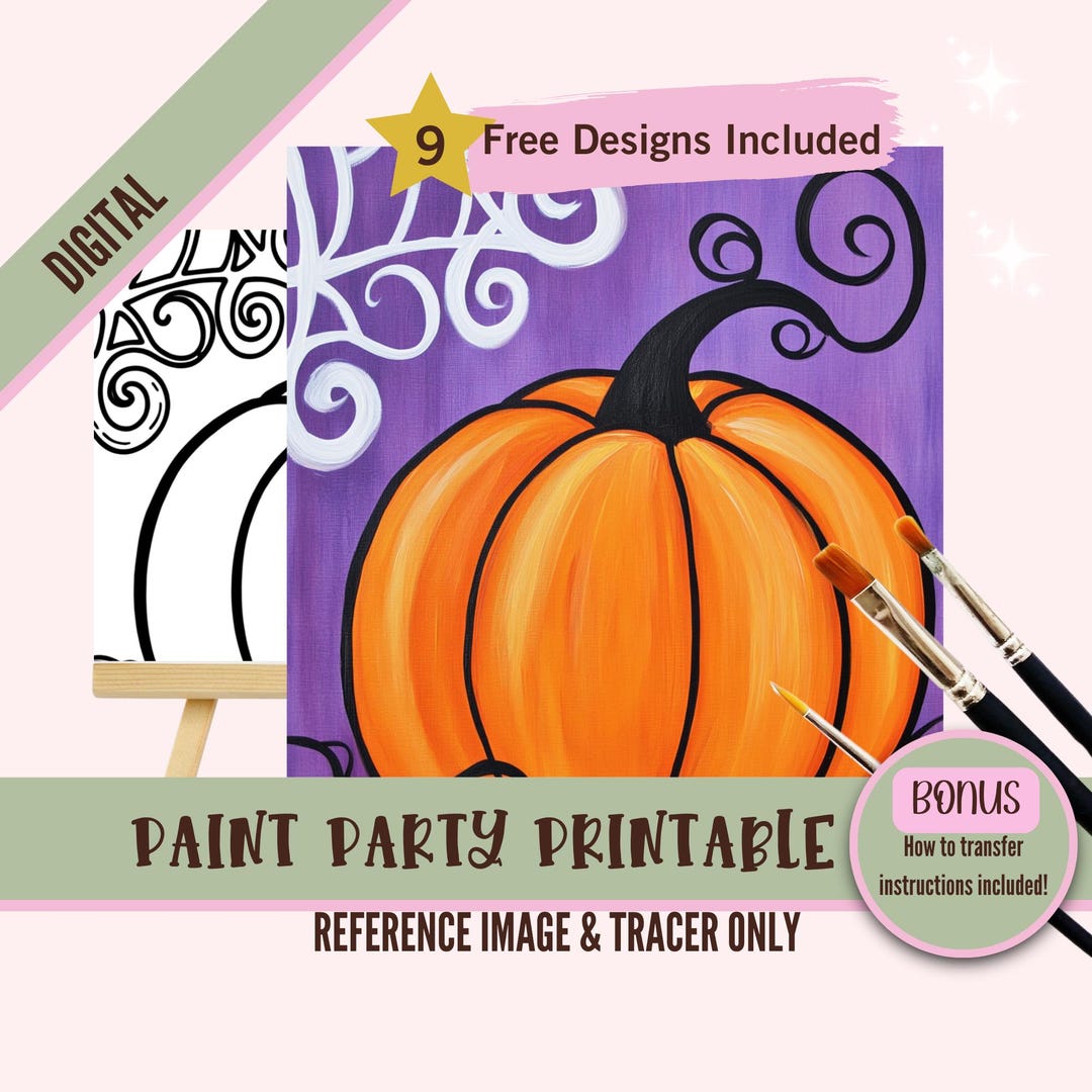 Halloween Sip and Paint Party Kit Canvas, Pre Drawn Template for DIY ...
