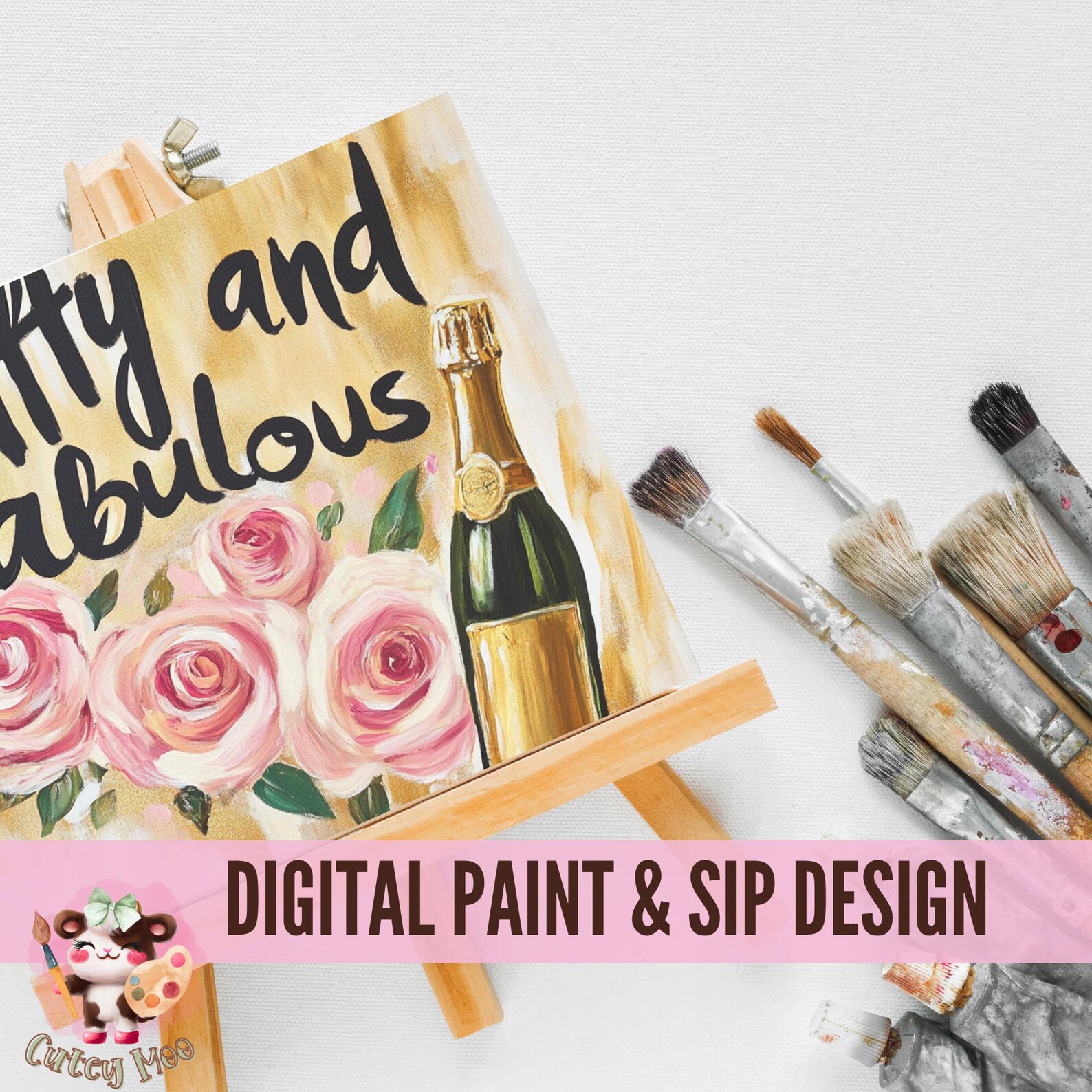 Fifty and Fabulous Sip and Paint Party Kit Canvas, Pre Drawn Template ...