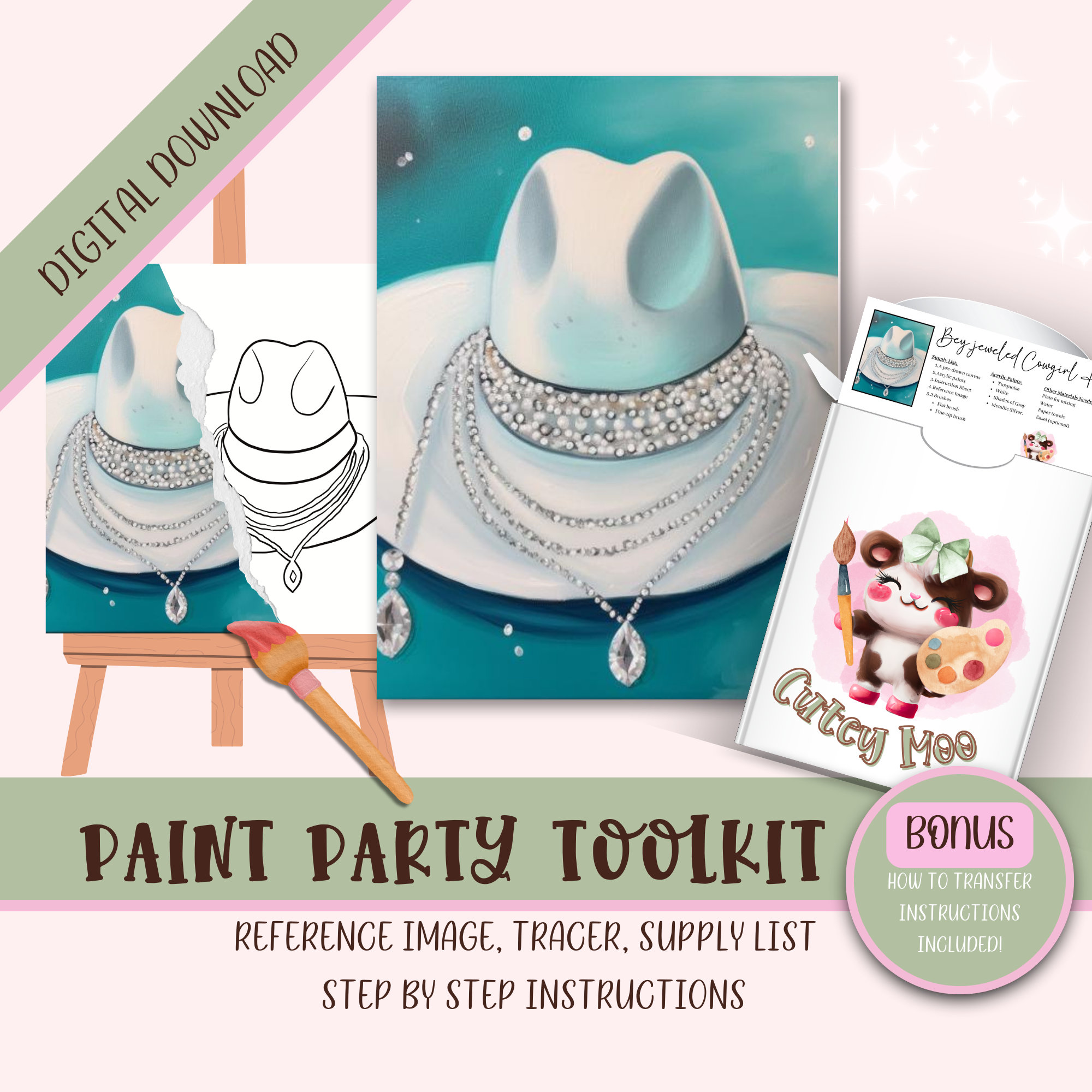 Adult DIY Paint Party Printable, Pre Drawn Outline Canvas, Ladies Night ...