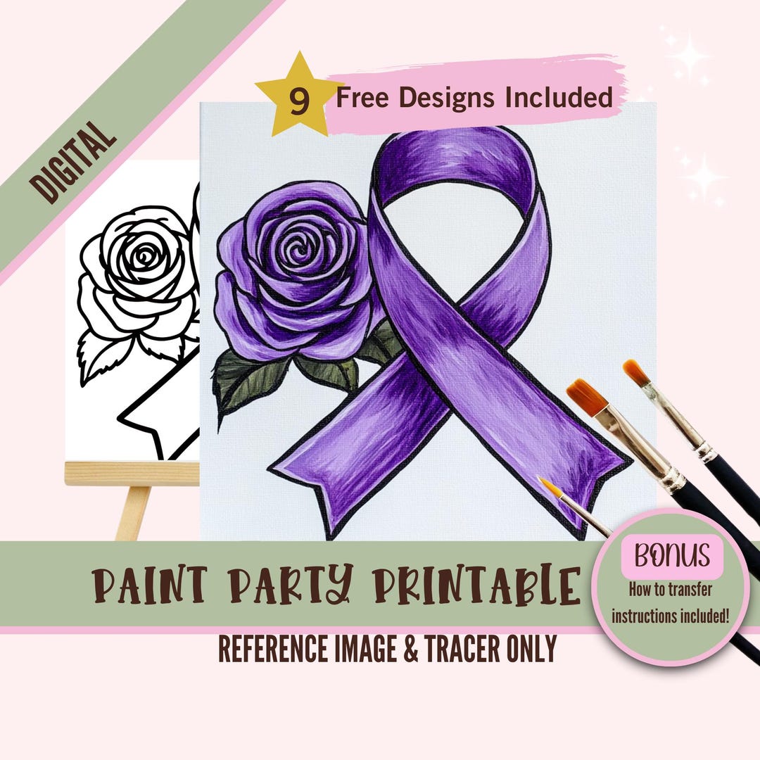Purple Awareness Ribbon Sip and Paint Downloadable Stencil Art, DIY ...