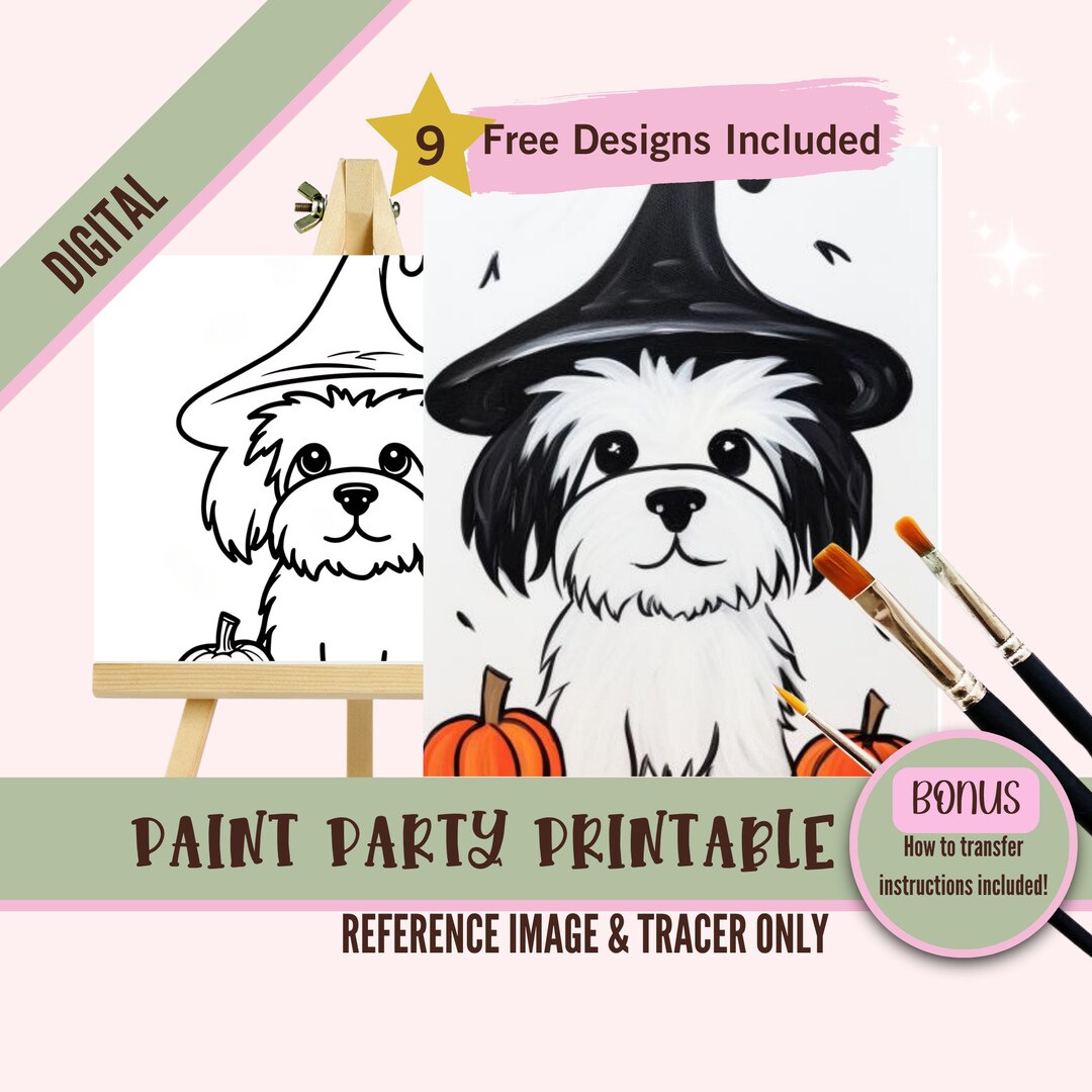 Halloween Puppy Painting Kit | Spooky Vibes Pre-drawn Canvas | DIY ...
