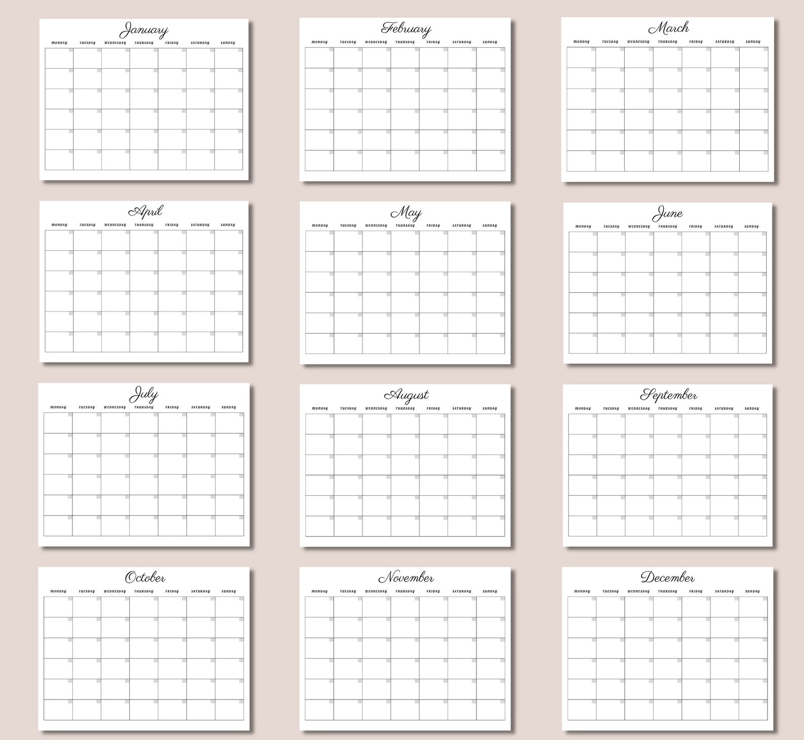 Printable Monday Start Calendar, Monthly Planner, Monthly Organizer ...