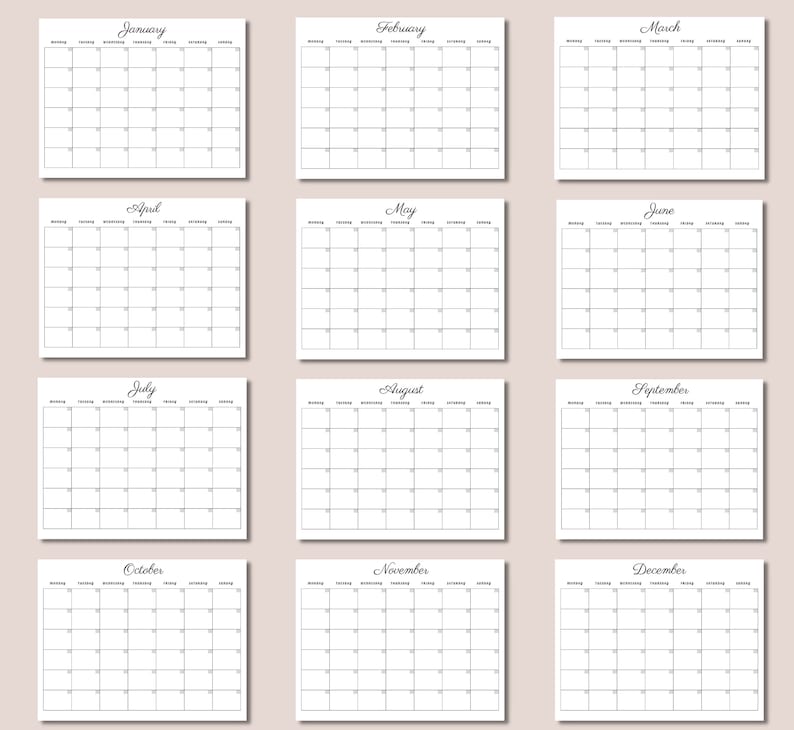 Printable Monday Start Calendar, Monthly Planner, Monthly Organizer ...