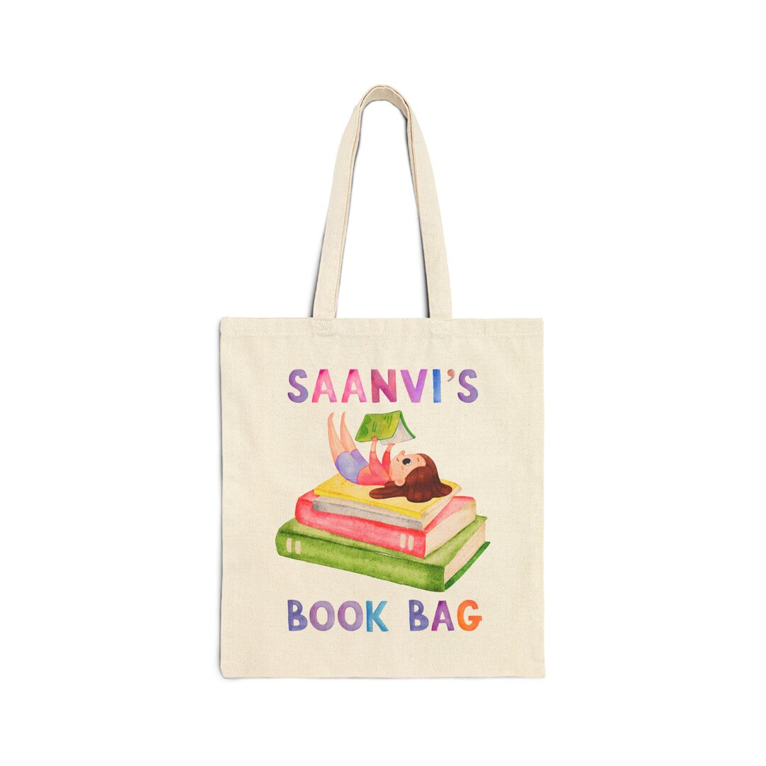 Personalized Reading Girl Tote Bag | Cute Stack of Books Book Bag - Etsy