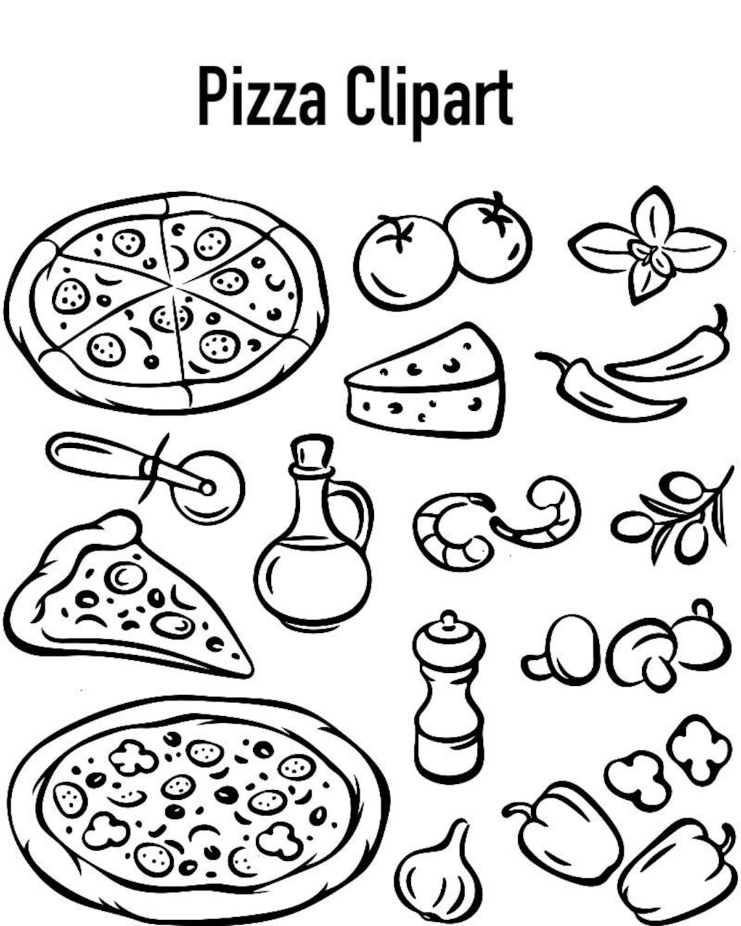 Pizza Clipart Black & White outline - Etsy
