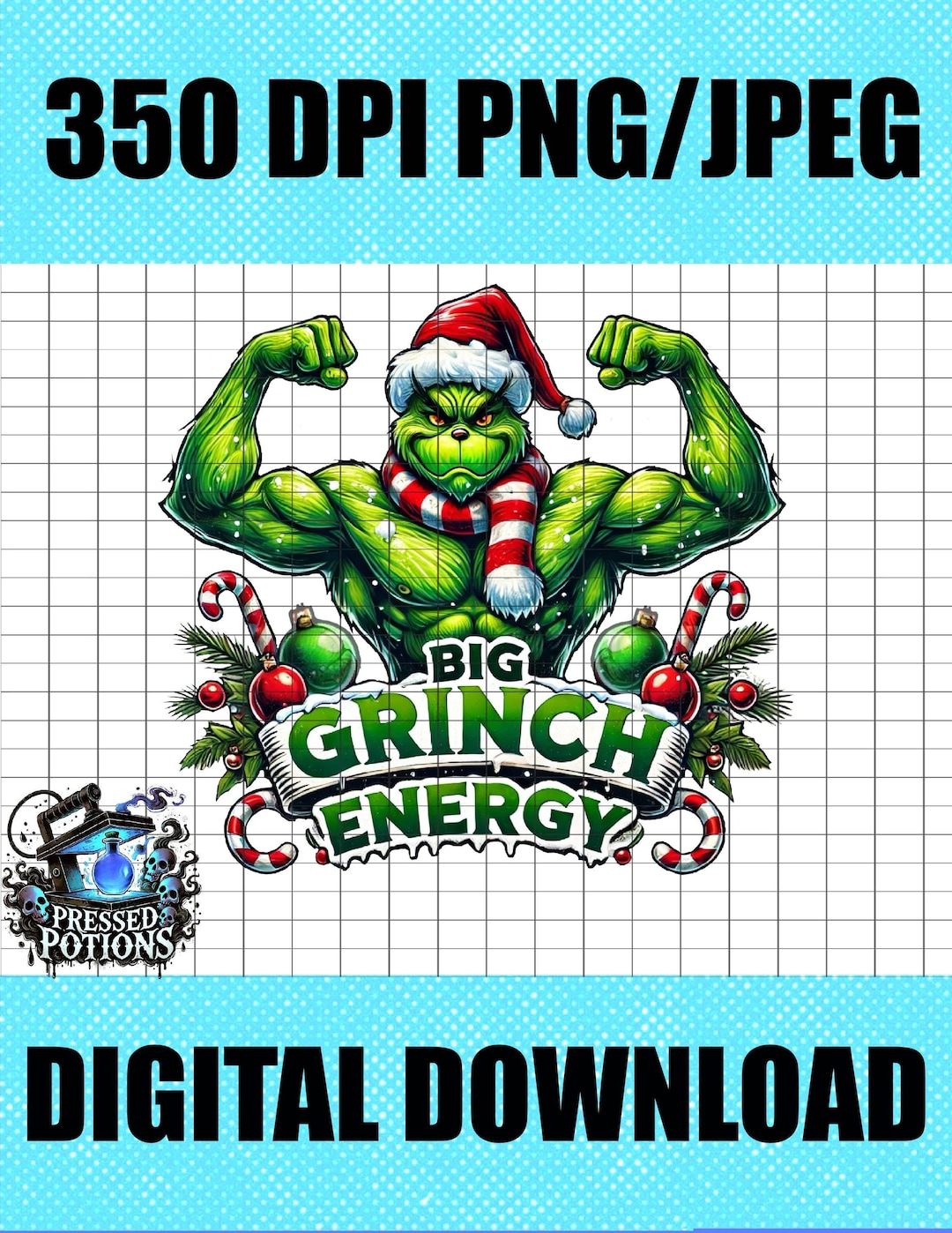 Big Grinch Energy PNG | Muscular Grinch Graphic Design | Funny ...