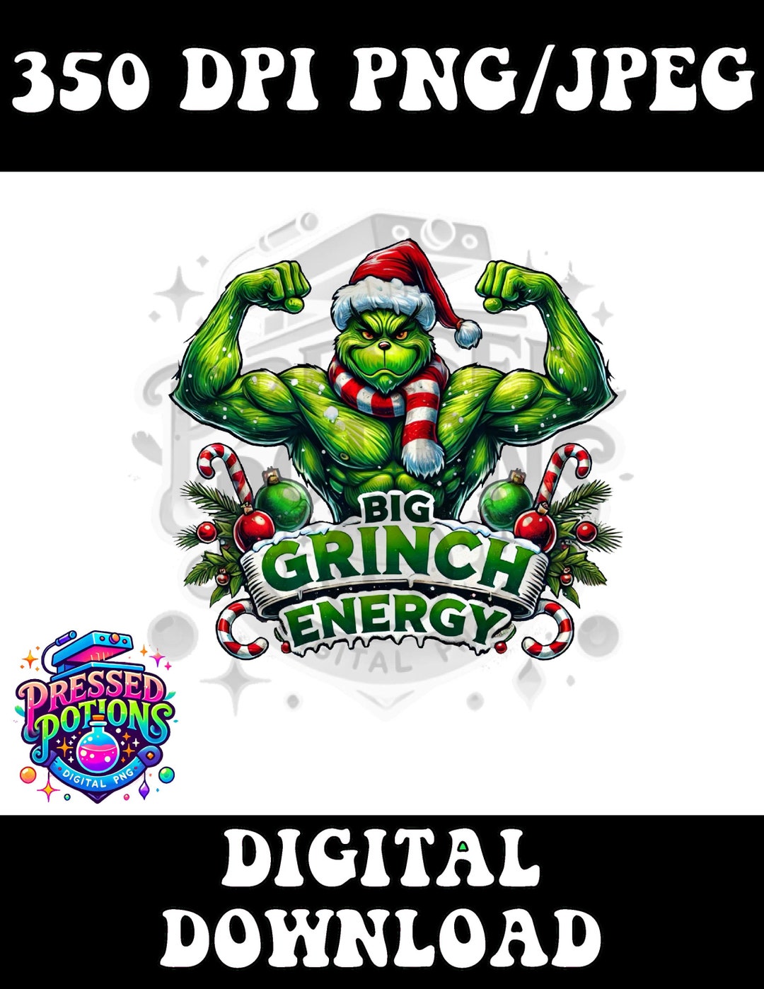 Big Grinch Energy PNG Muscular Grinch Graphic Design Funny Christmas ...