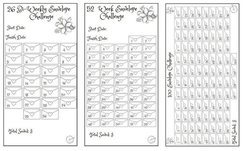 100 Envelope Savings Challenge, 52 Week Savings Challenge, 26 Envelope ...