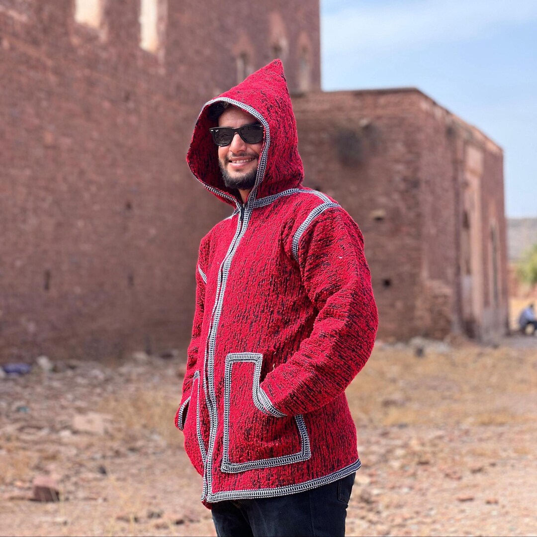 Handcrafted Striped Wool Sweater Coat With Fleece Hood, Unique and ...
