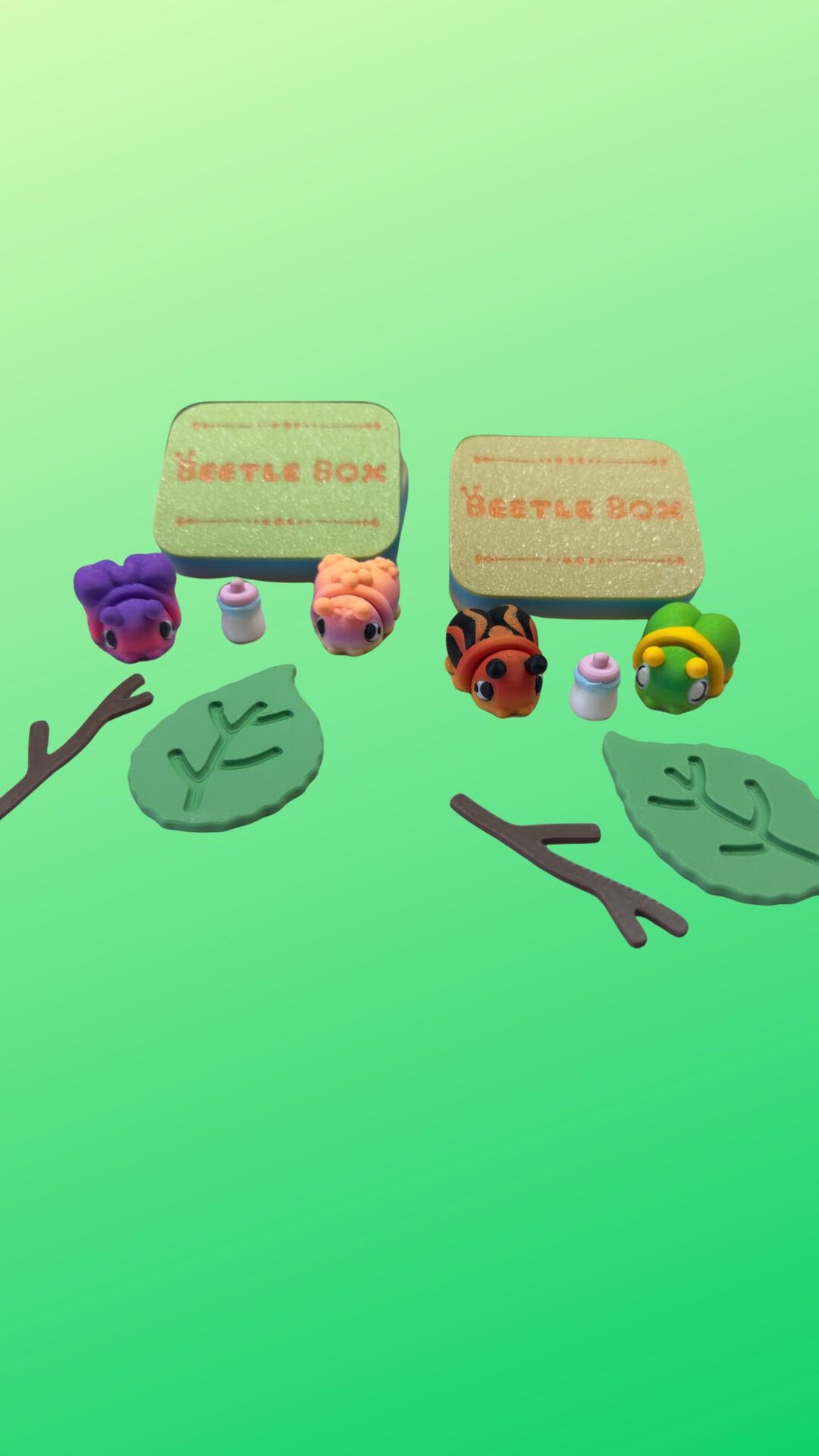 3D Printed Beetle Box Miniature Scene With Beetles, Leaf, Stick (3 Inch ...