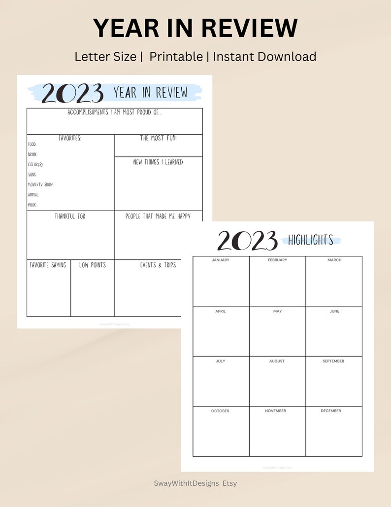 New Year Reflection Sheet, 2023 Monthly Reflection, 2023 Year in Review ...