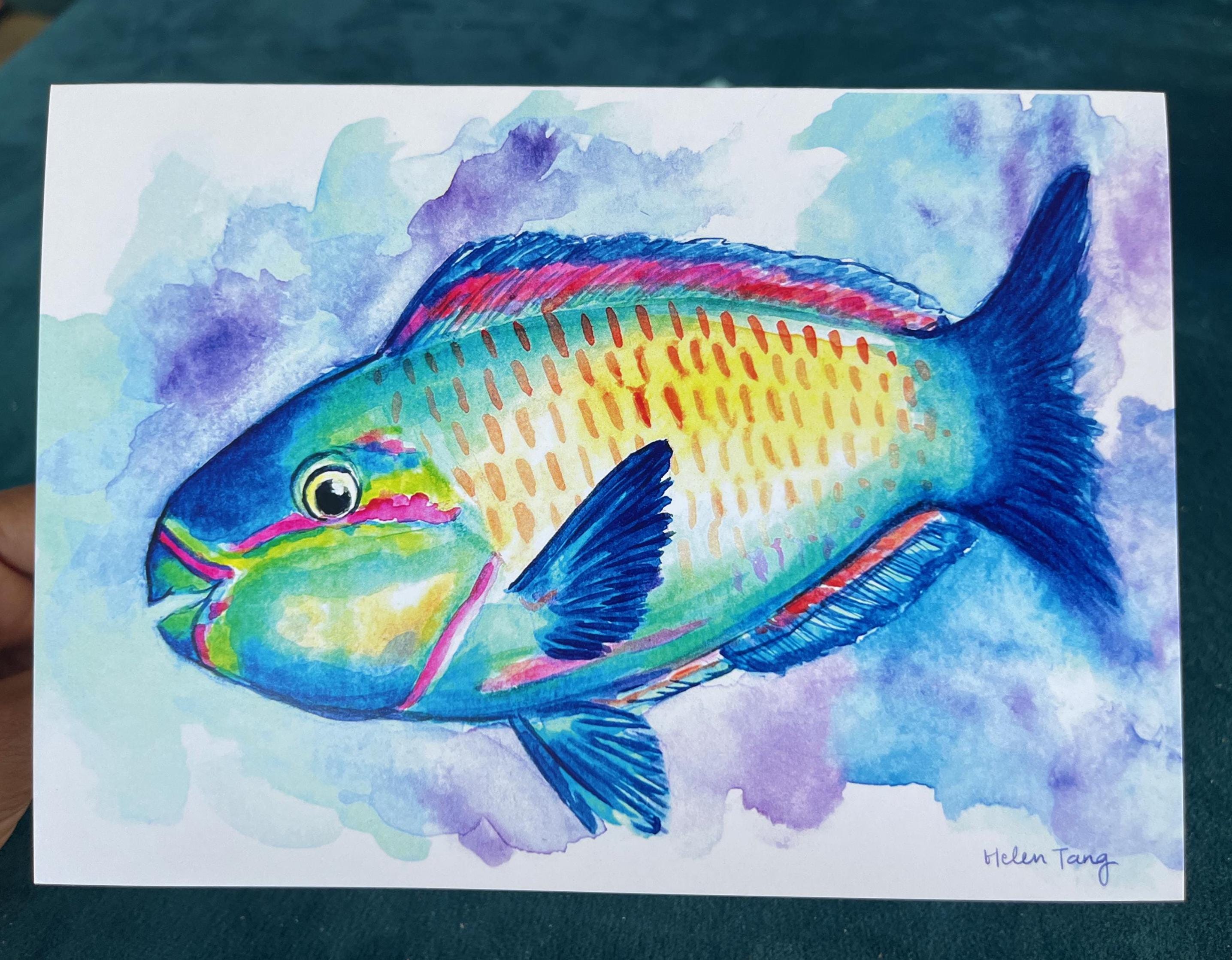 Bullethead Parrotfish (uhu) Watercolor Reef Fish Greeting Card - Etsy