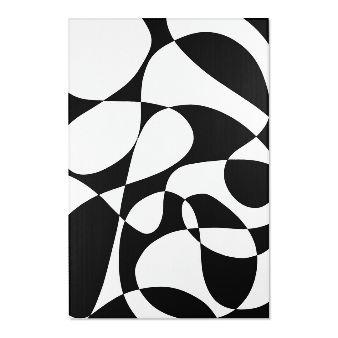 Area Rug White on Black Rug Abstract Art Rug Minimalist Art Rug Graphic ...
