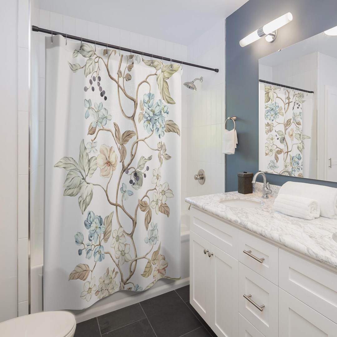 Botanical Vines Floral Shower Curtain | Watercolor Hydrangea Branches ...
