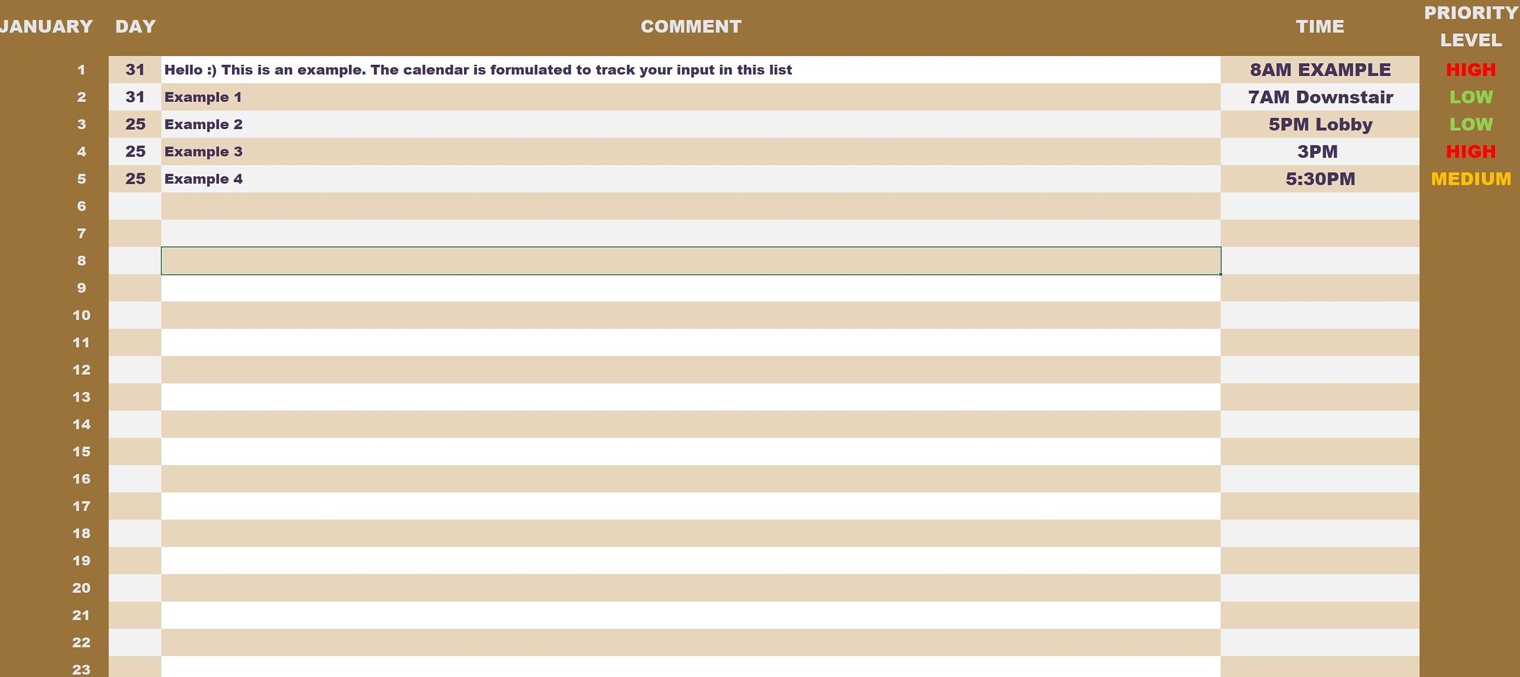 Editable Automated Monthly Calendar, to Do List, Microsoft Excel, Excel ...