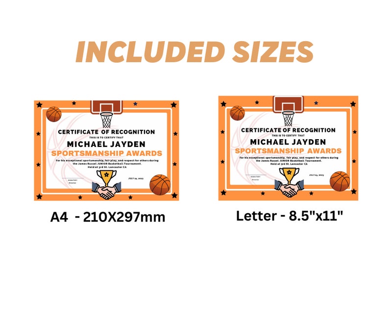 Editable Basketball Certificate Template, Sports Certificate Bundle ...