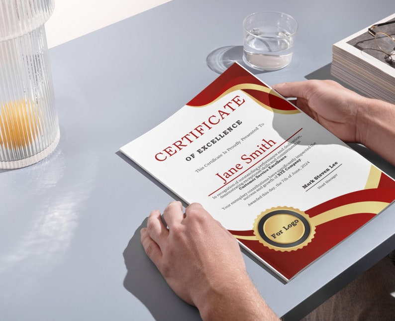 Editable Certificate of Excellence, Achievement, Recognition, Portrait ...