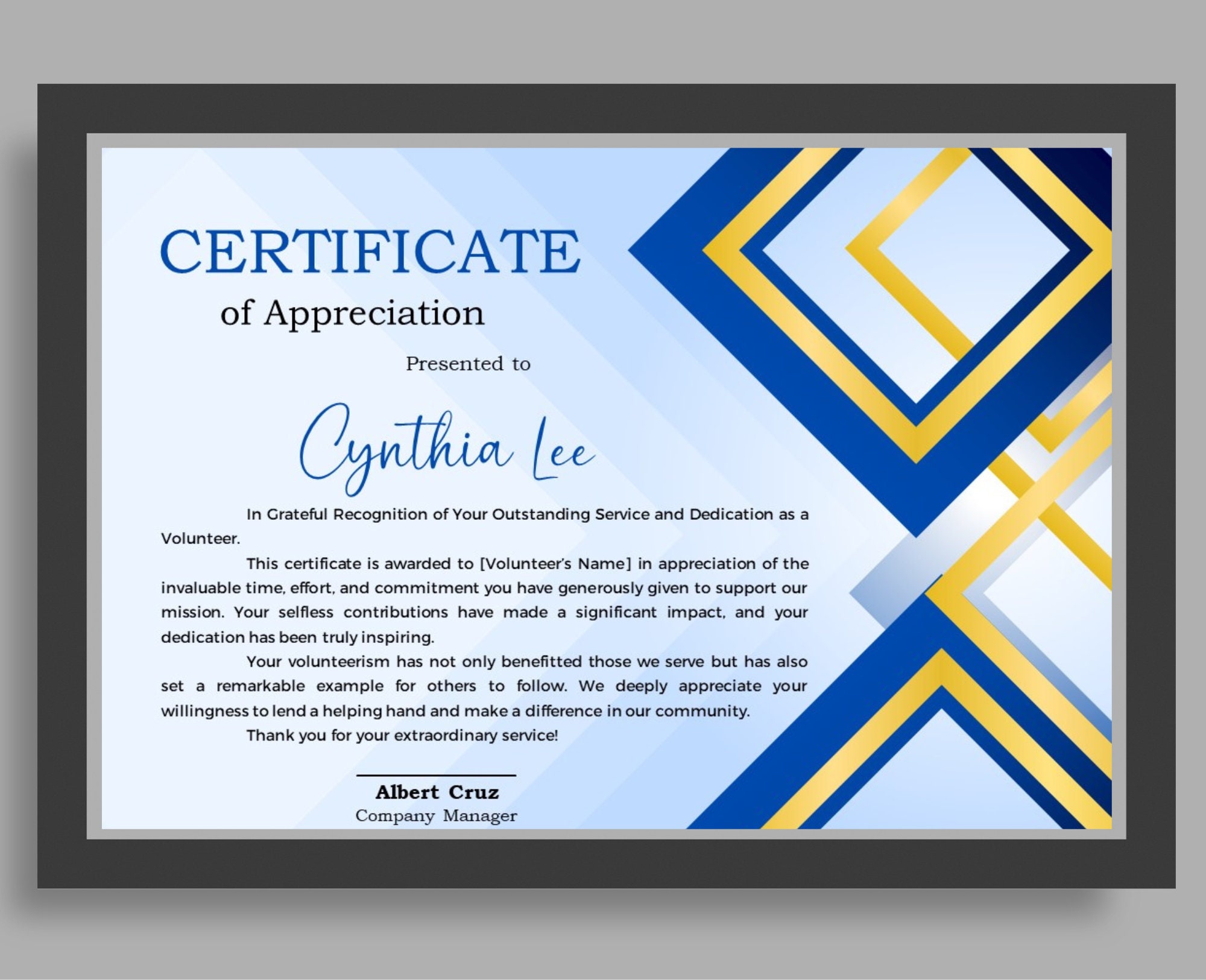 Editable Certificate of Appreciation, Service Certificate of ...