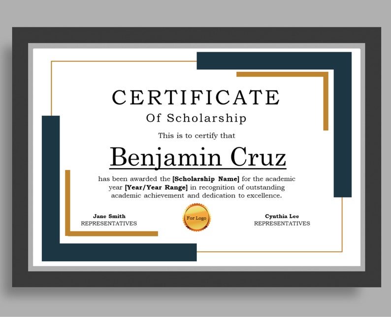 Editable Certificate of Scholarship, Achievement, Grant, School ...