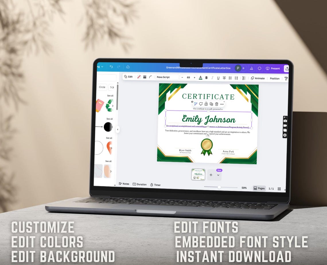 Canva Version Editable Certificate of Achievement, Modern Green, School ...