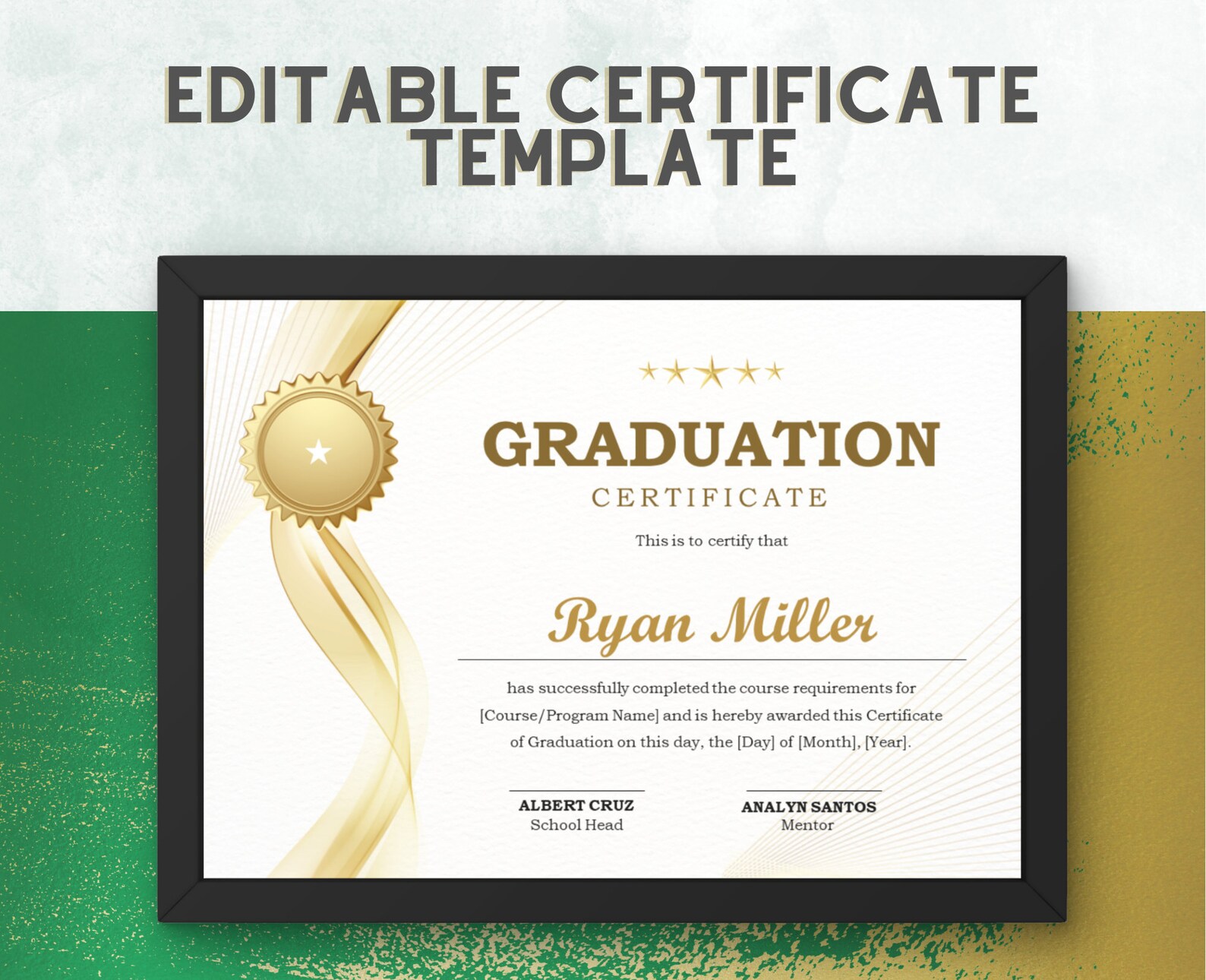 Editable Certificate of Graduation, School Recognition, Achievement ...